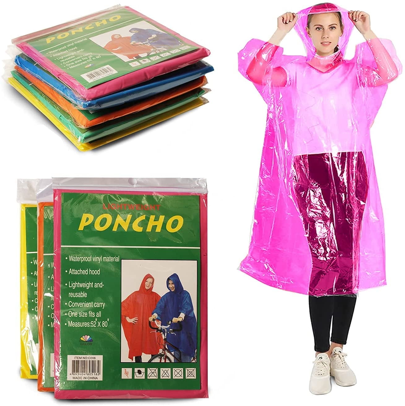 Adult Poncho Raincoat, Emergency Raincoats with Hoods, Disposable Rain ...