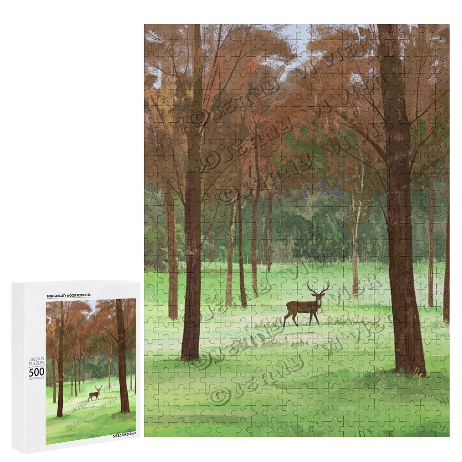 Adult Puzzle 500 Pieces – Deer in the Forest Wooden Jigsaw – Nature ...