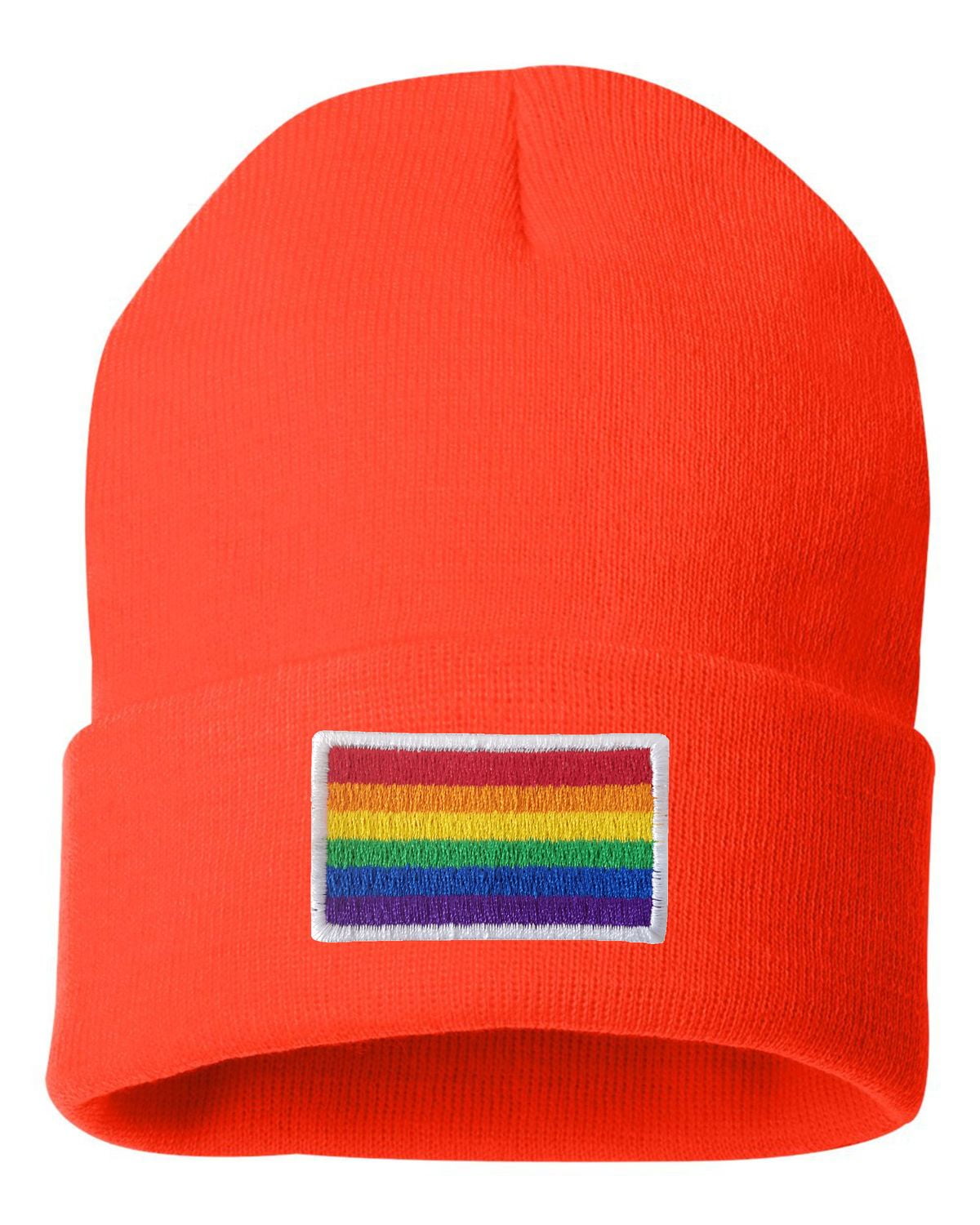 Adult Rainbow Gay & Lesbian Pride Flag Embroidered Cuffed Knit Beanie ...