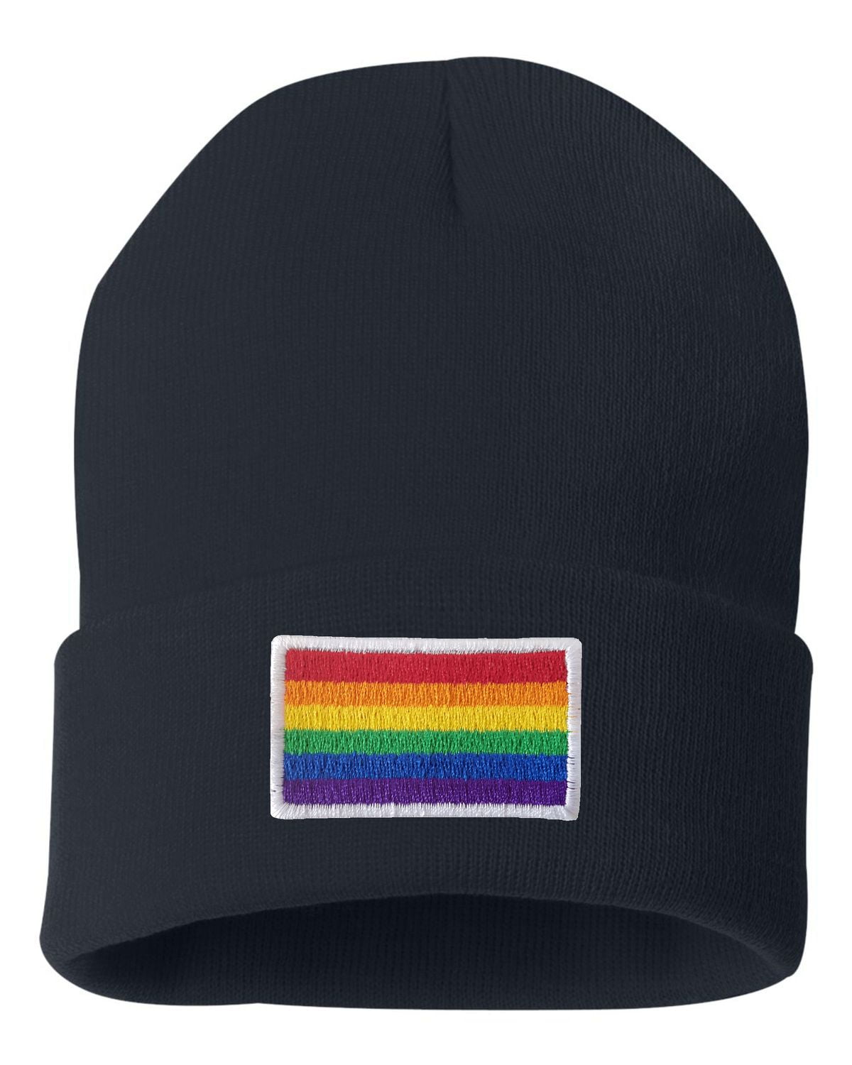 Adult Rainbow Gay & Lesbian Pride Flag Embroidered Cuffed Knit Beanie ...