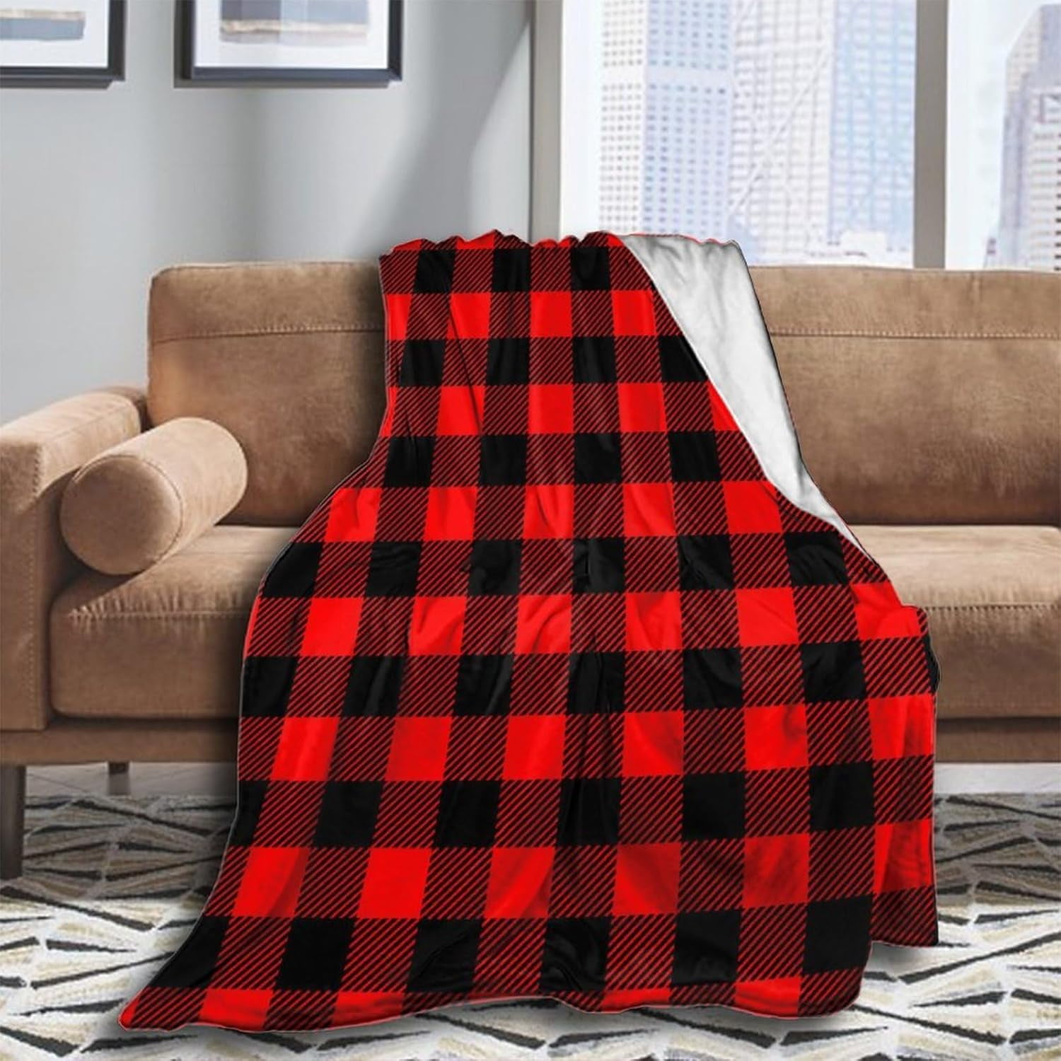 Adult Red Black Buffalo Checkered Plaid Throw Blanket Personalized ...