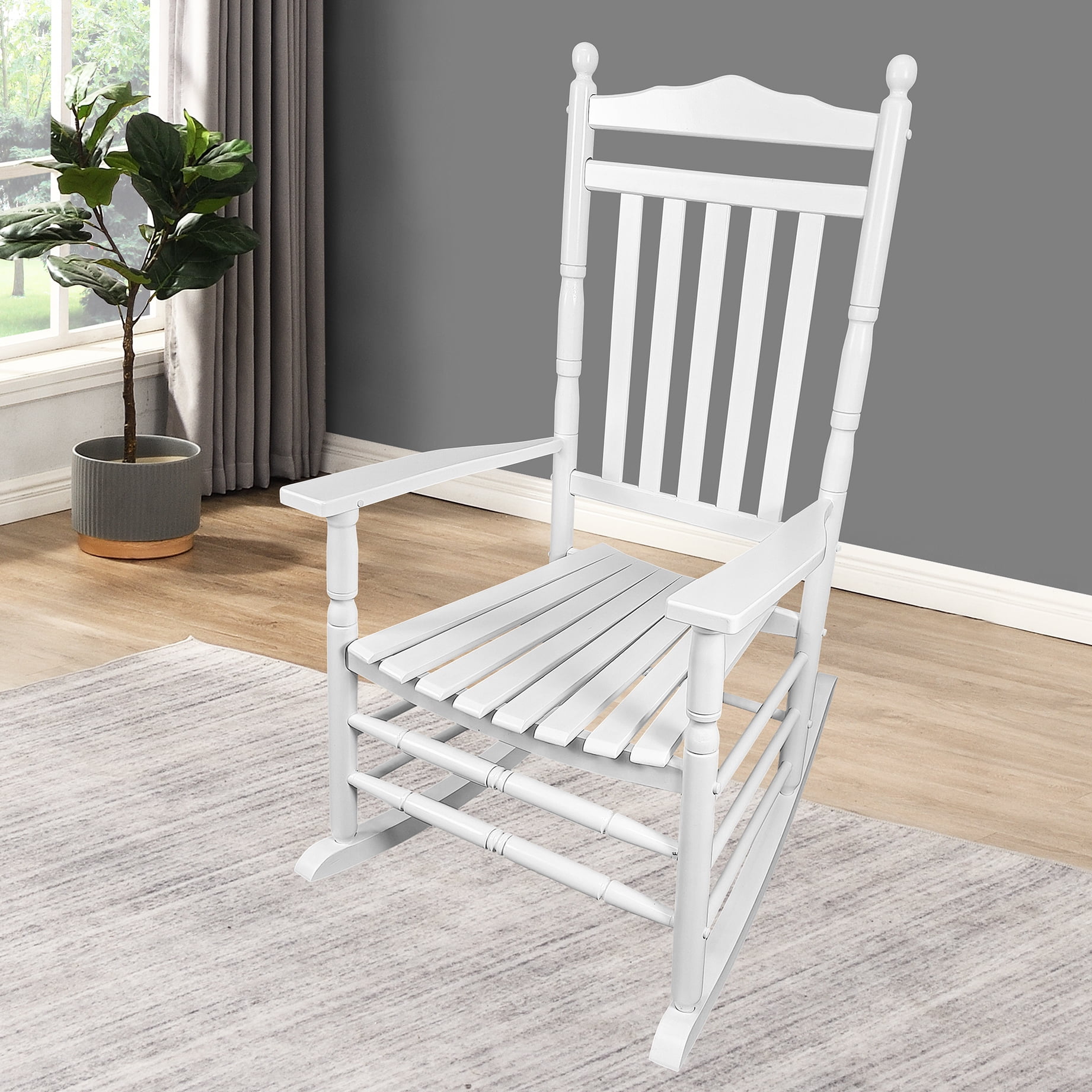 Adult Rocking Chair In White For Balcony And Porch - Solid Hardwood ...