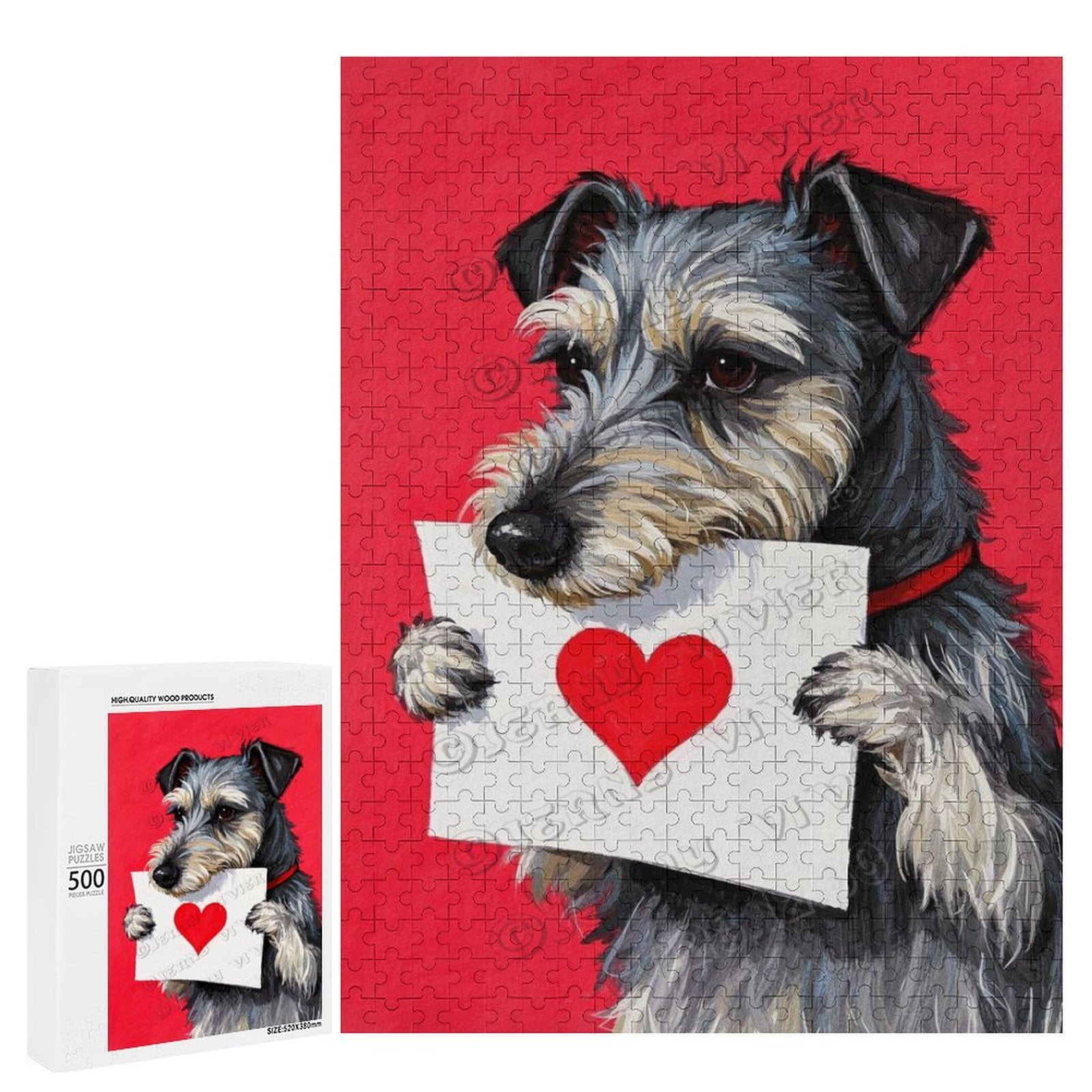 Adult Schnauzer With Heart Love Wooden Puzzle, 500 Pieces – Challenging ...