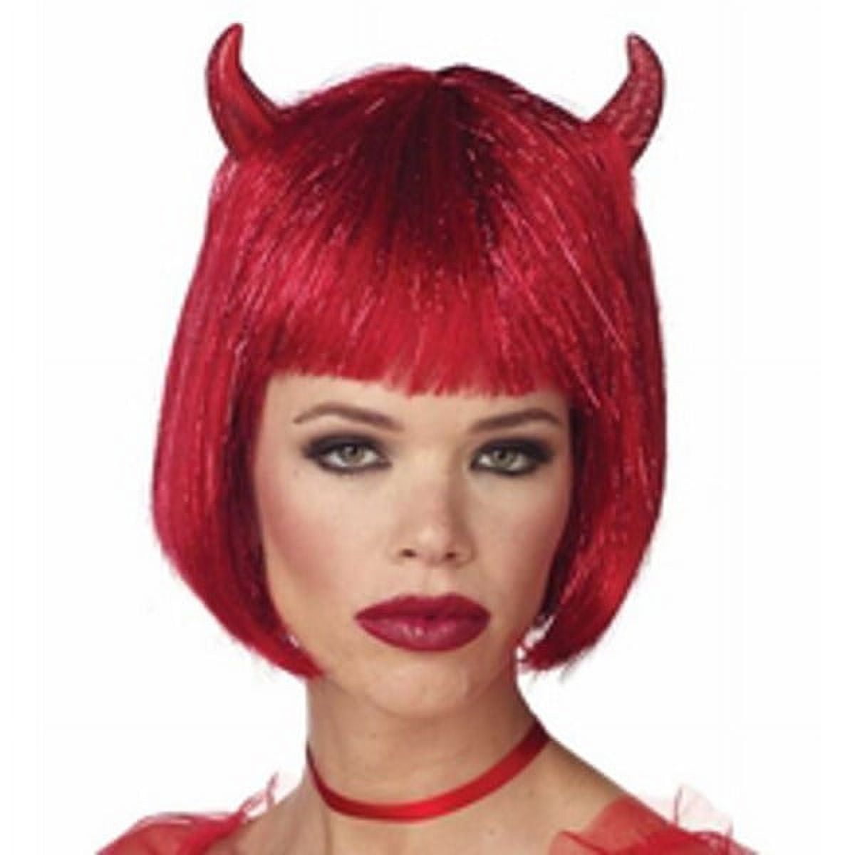 Adult Shimmer Red Devil Wig With Horns