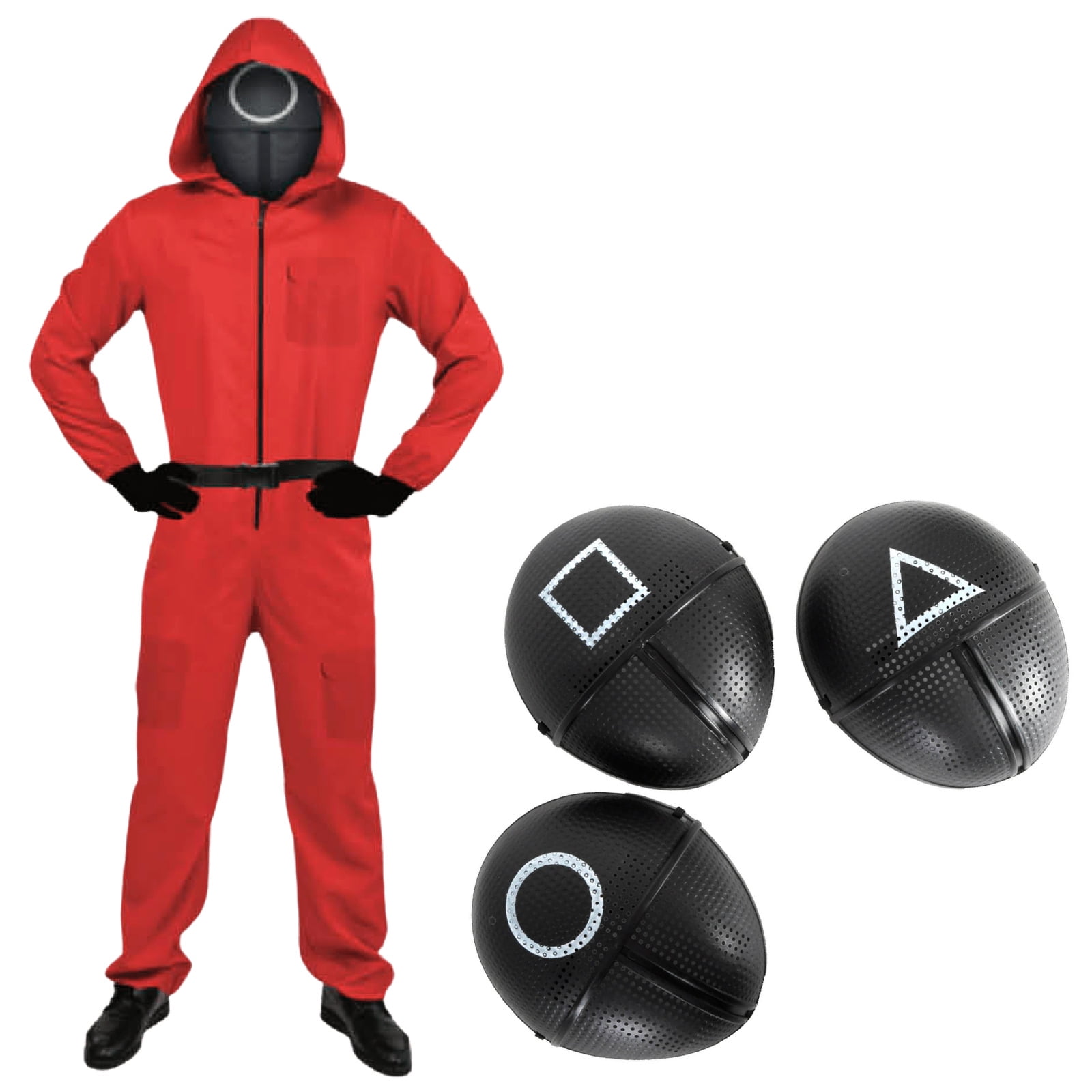 Adult Squid Game Guard Tracksuit Red Full Party Costume Set w/ Mask ...