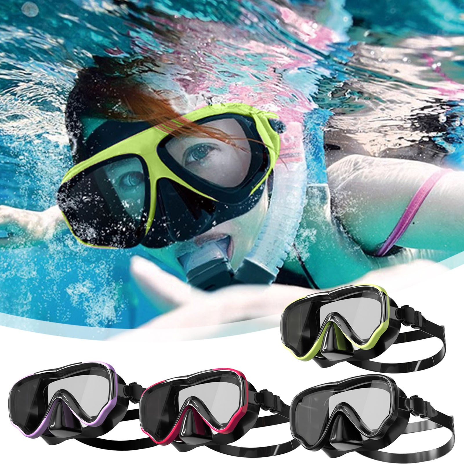 Adult Swim Goggles With Nose Cover 180° Clear Wide View No Leak Diving ...