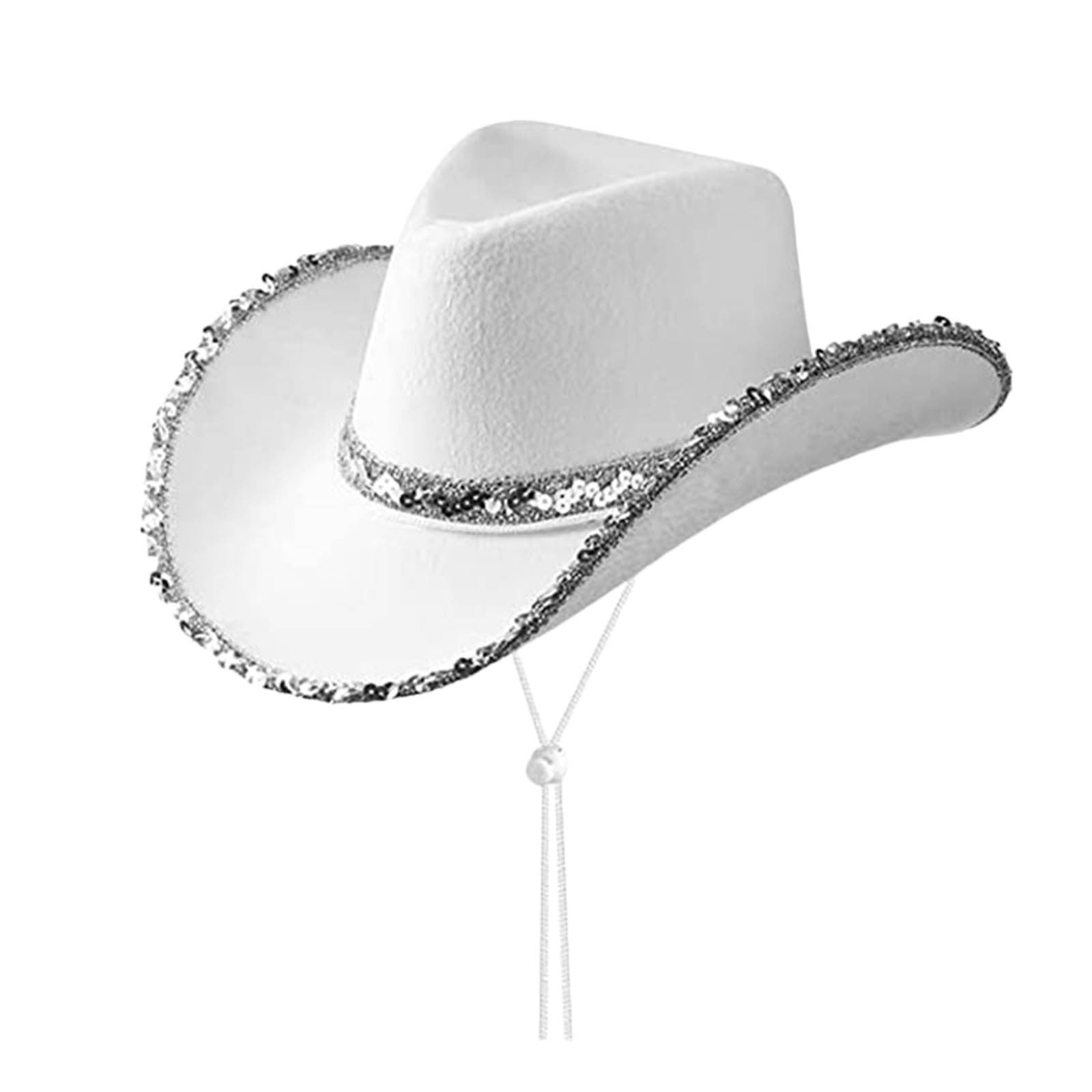 Adult Texan Cowboy Hat Fancy Dress Party Accessory White Sequin Party ...