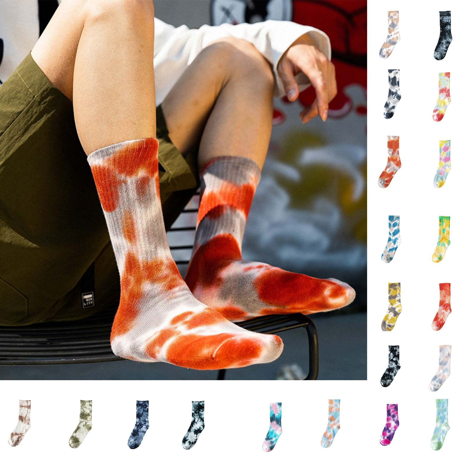 Adult Tie Dye Mid Calf Socks Street Personality Hip Hop Skateboarding ...