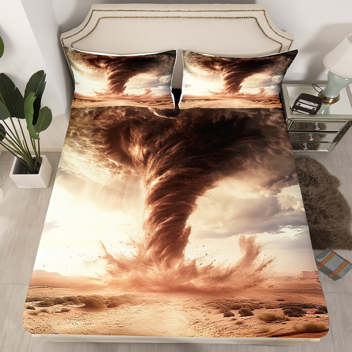 Adult Tornado Fitted Sheet Full Size for Teens Kids,Desert Nature Bed Sheets,Sunshine Tornados ...