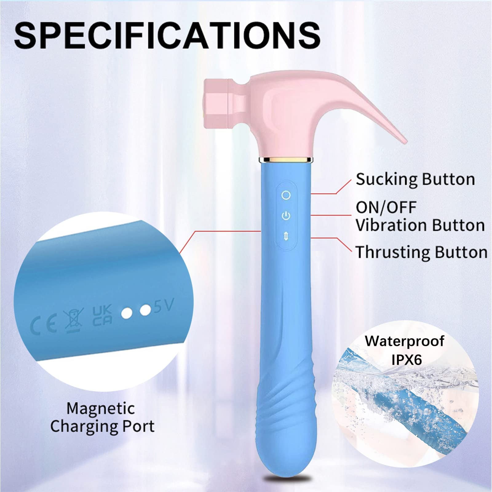Adult Toy 4 in 1 Hammer Vibrator Clit, Sex Toys, Vibrator for Women, Sucking Thrusting Beating ...