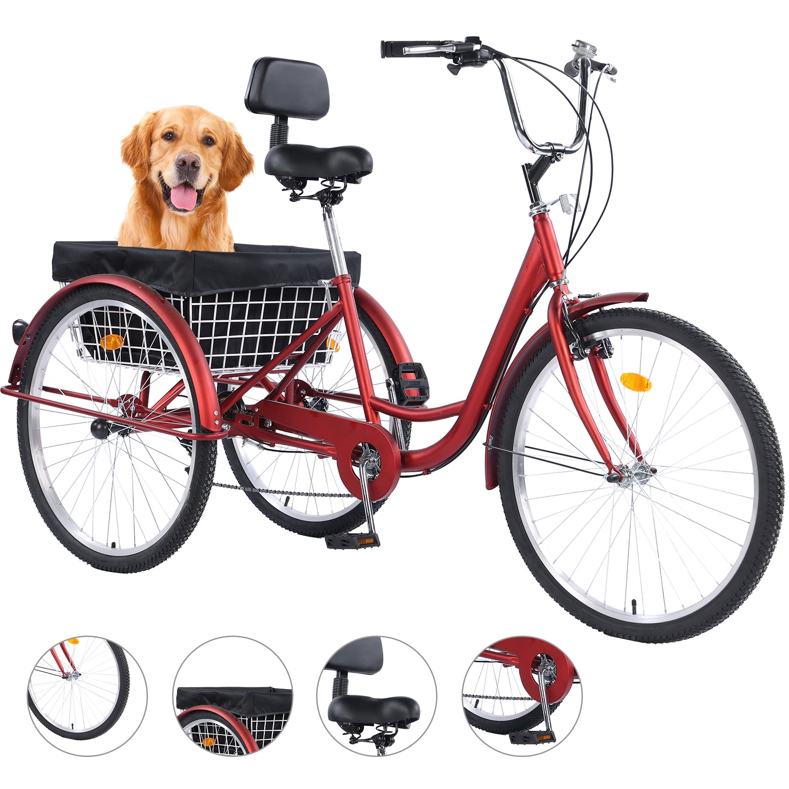 Adult Tricycles 7 Speed Adult Trikes 26 inch 3 Wheel Bikes Cruise Bike ...