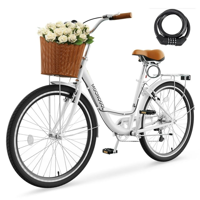 Mooncool 24 & 26 Inch Beach Cruiser Bike for Women, 7 Speed Commute ...