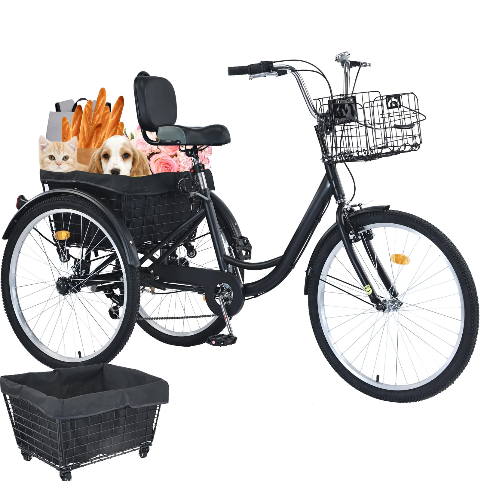 Adult Tricycles, Upgrade 7 Speed Adult Trikes 26 inch 3 Wheel Bikes ...