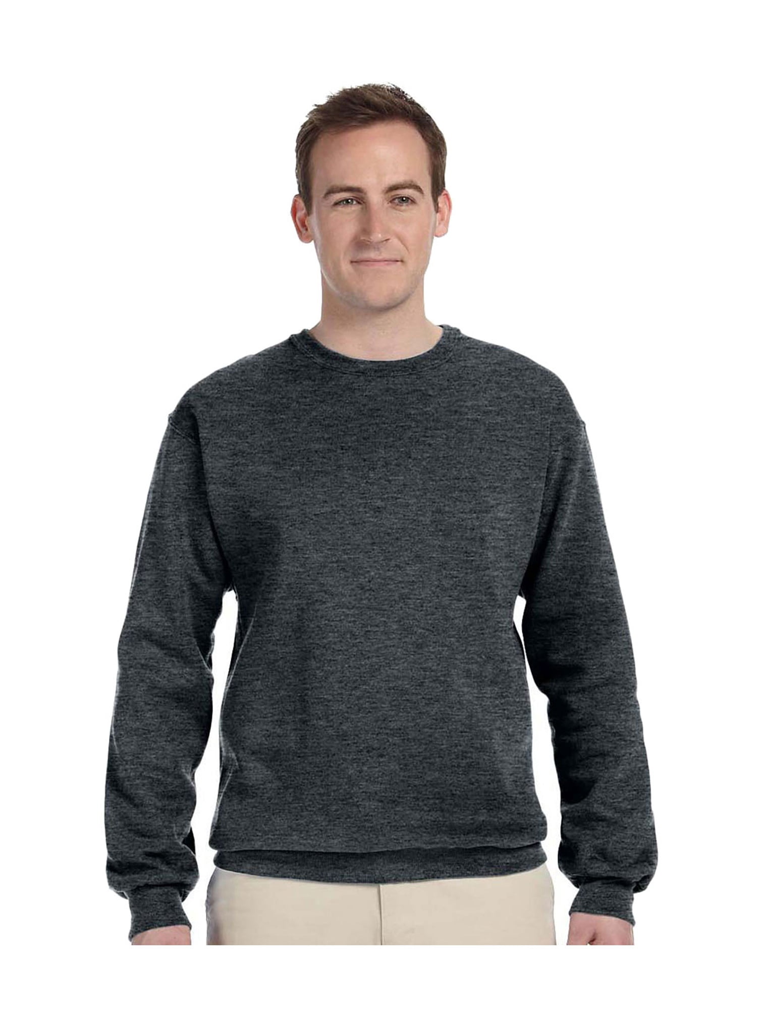 Plain Pullover Crew Neck Sweatshirt (Black Heather) - Black Heather ...