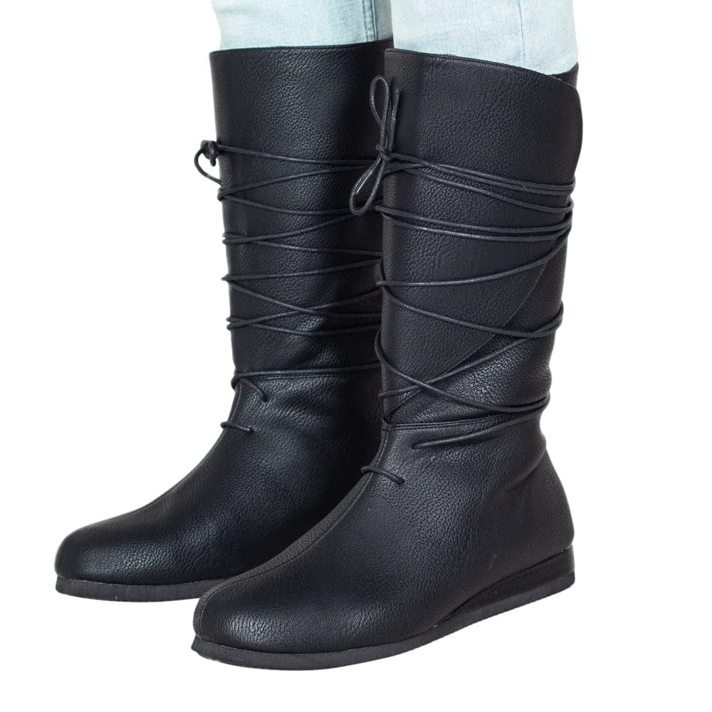 Adult Unisex Renaissance Fair Black Costume Boots Halloween Cosplay ...