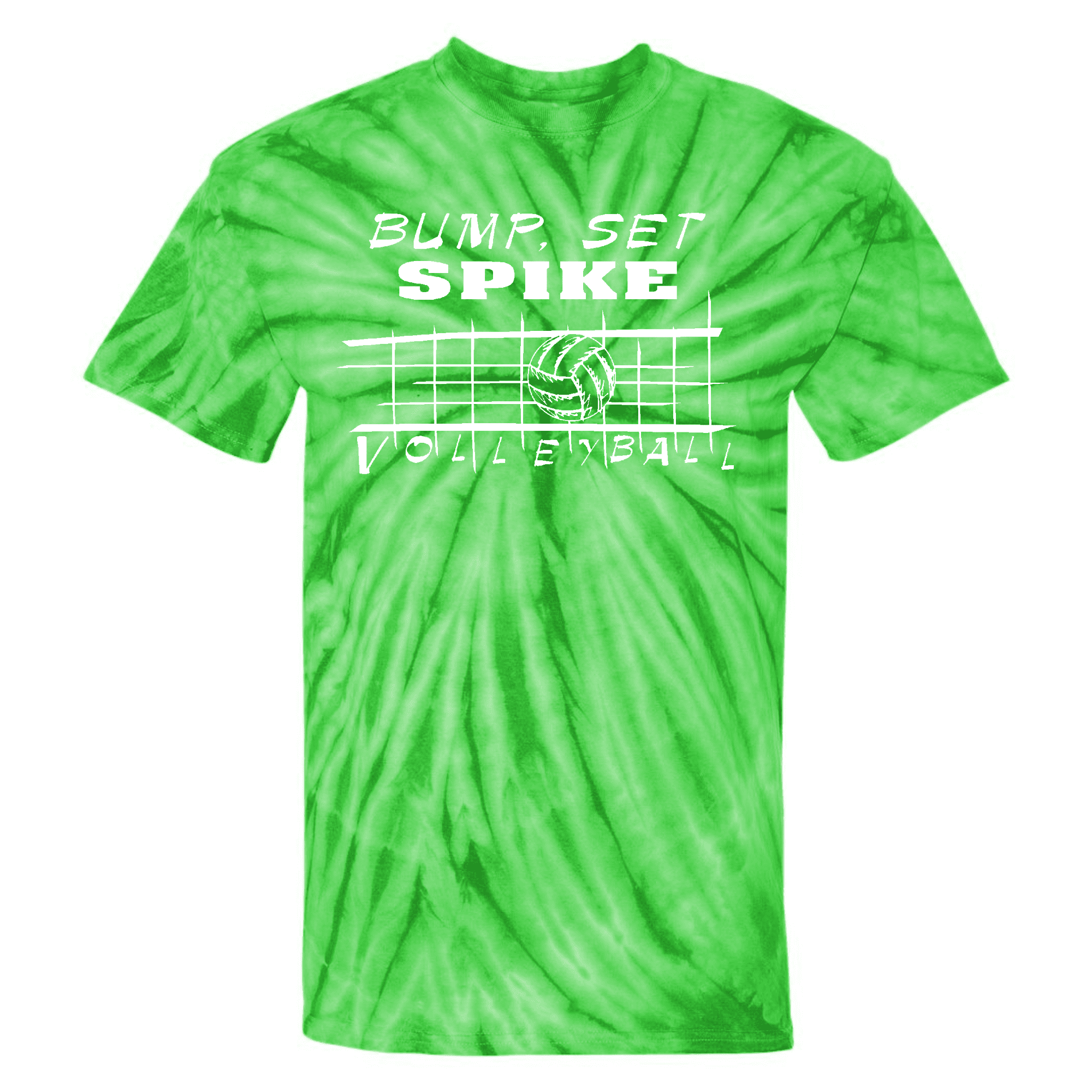 Adult Volleyball Tie Dye T-Shirt "Bump, Set, Spike" Logo (Lime, L ...