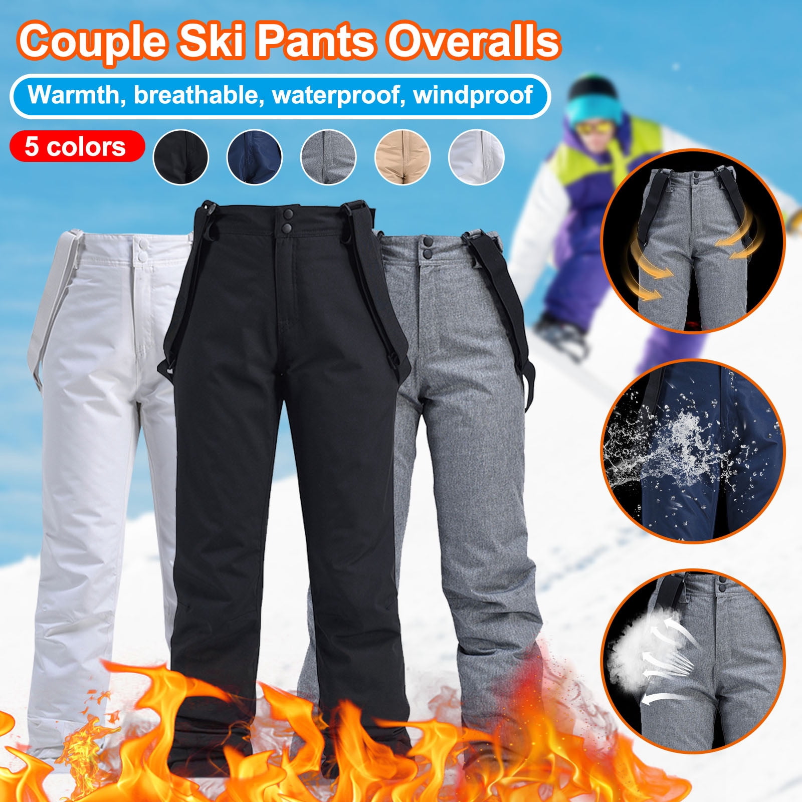 Adult Waterproof Snow Pants Mens Womens Winter Thicken Warm Skiing ...