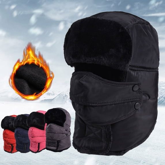 Adult Winter Hat Thickened Plush Warm Ear Protection Ski Windproof Cold ...