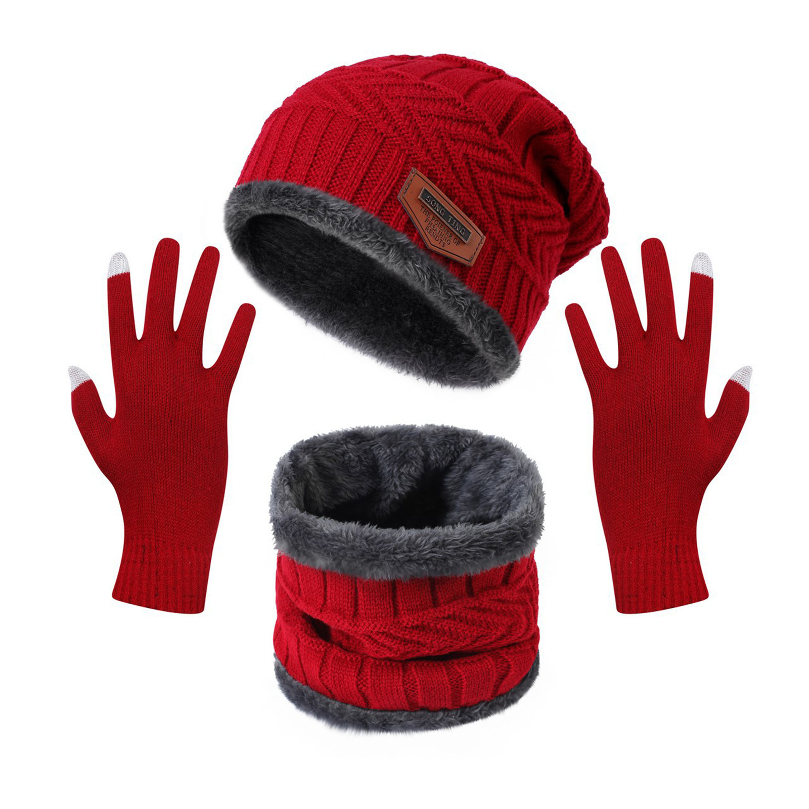 Adult Winter Set,Hat Scarf Touchscreen Gloves Trio for Men Women, Cold ...