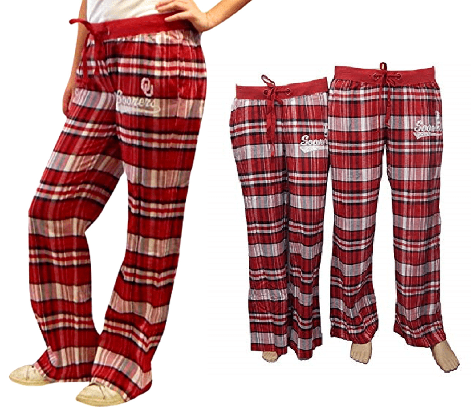 Adult Women Oklahoma Red Plaid Pajama Lounge Sleep Pants Drawstring ...