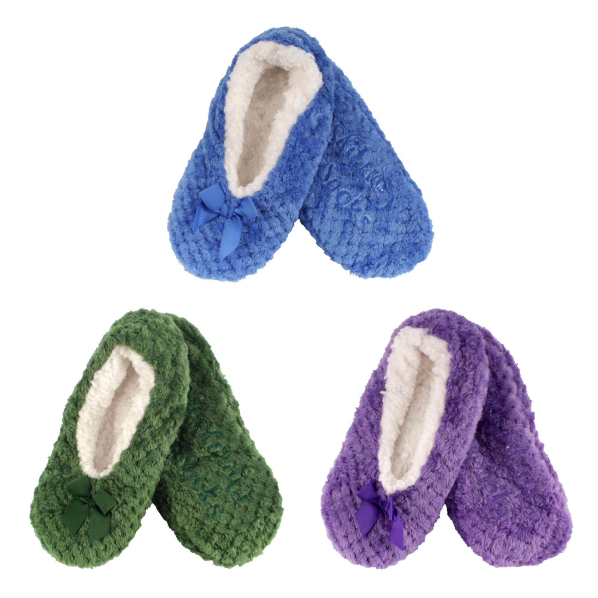 Adult Women Warm Cozy Fuzzy Soft Touch Slippers Non-Slip Lined Socks ...