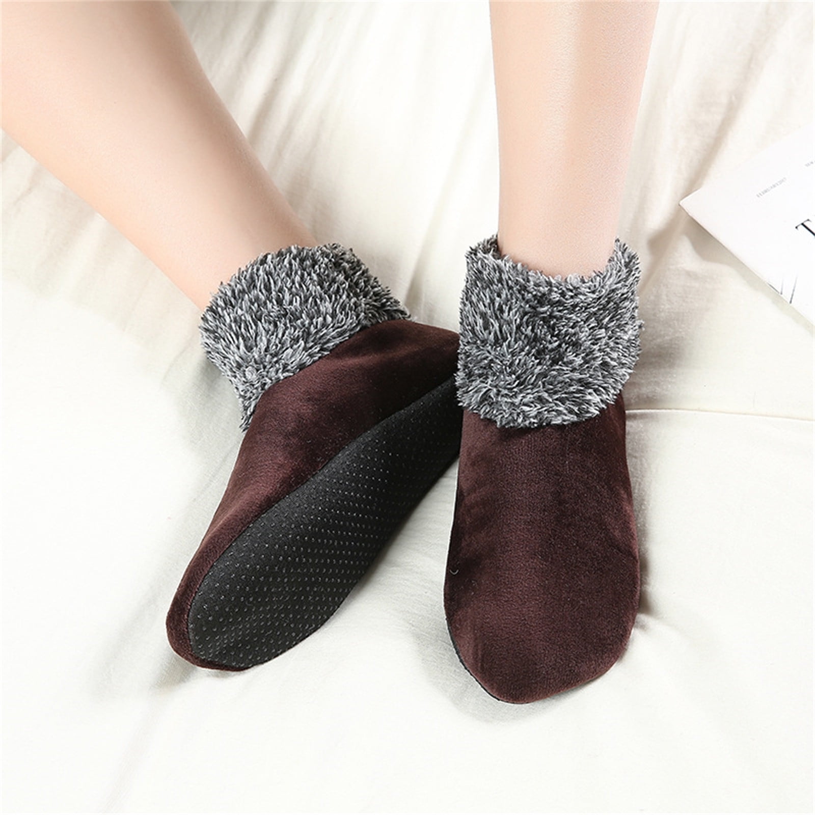 Adult Women Winter Warm Lined Bed Non Home Indoor Non Thermal Socks ...