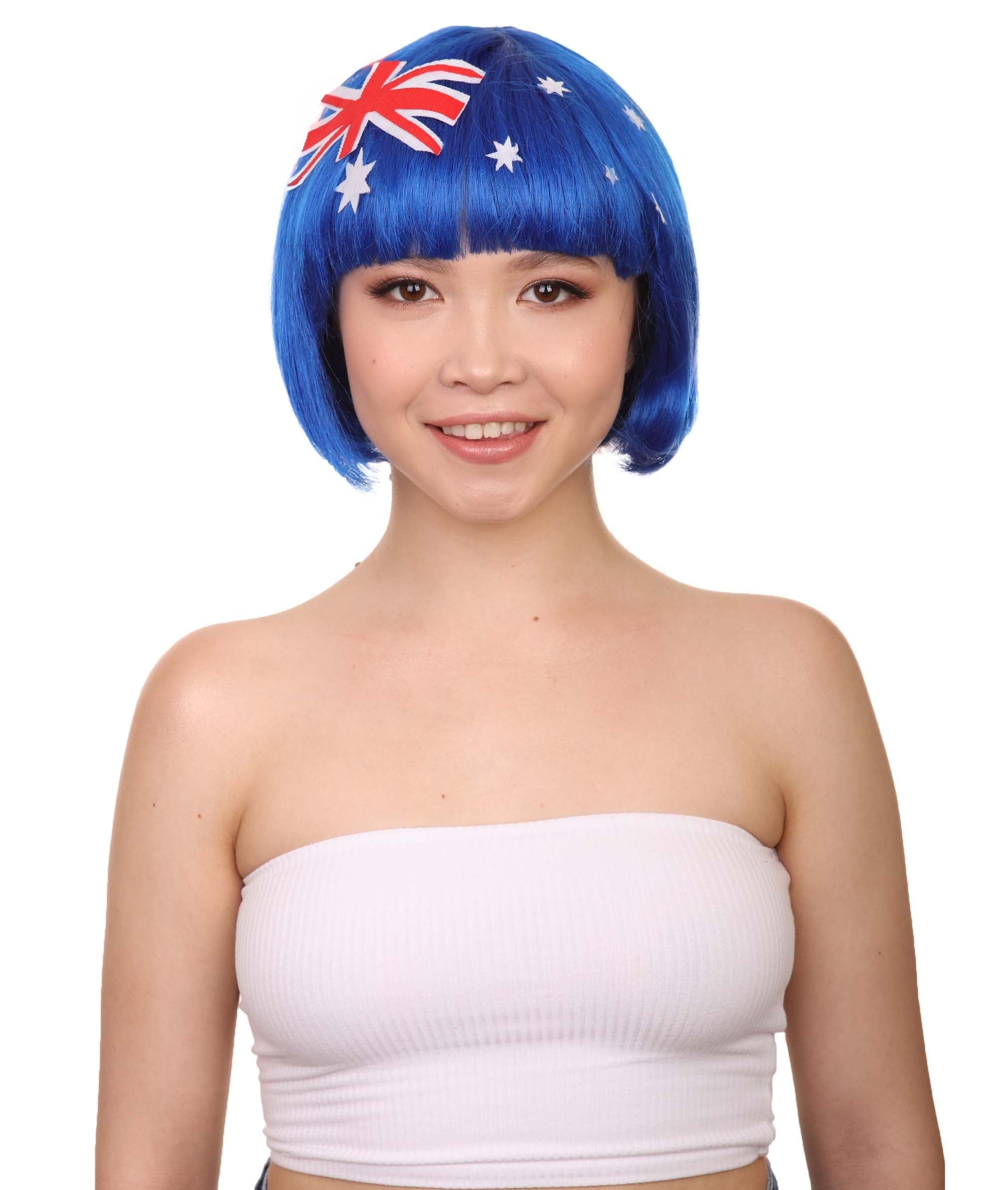 Adult Women's Australia Flag Sport Party Bob Wig| Patriotic Country ...