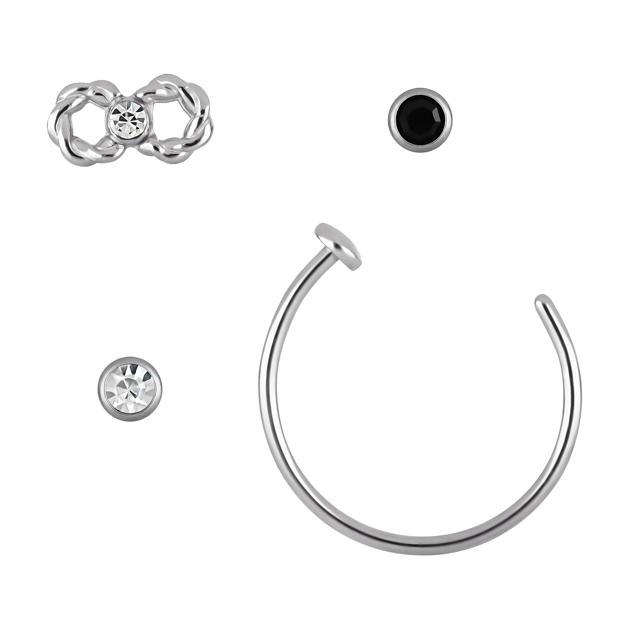 Women's Stainless Steel Multi Shape Crystal Nose Ring Set, 4 Pack, 22 ...