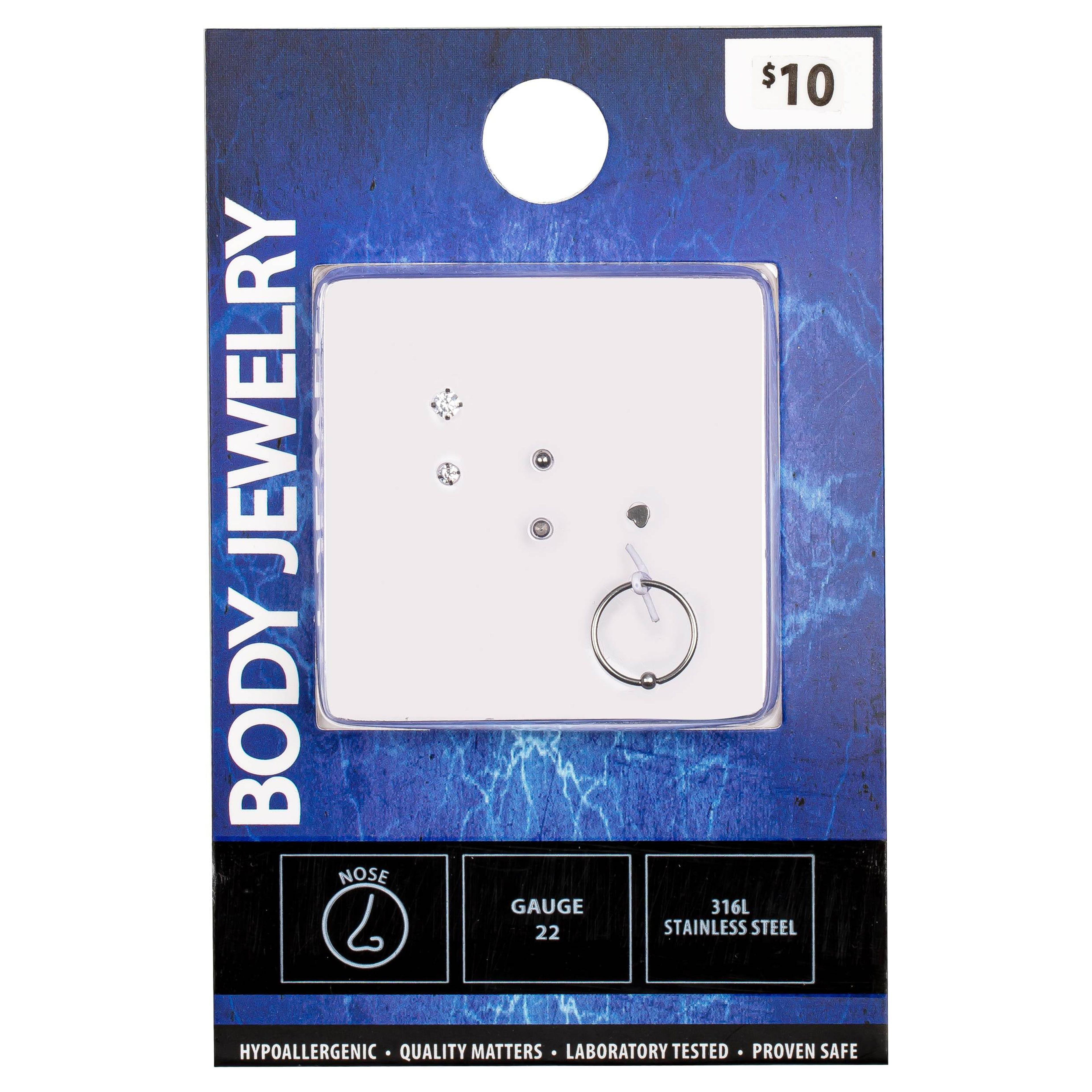 Adult Women's Body Jewelry 22-Gauge Multi Shape Nose Piercing Stainless ...