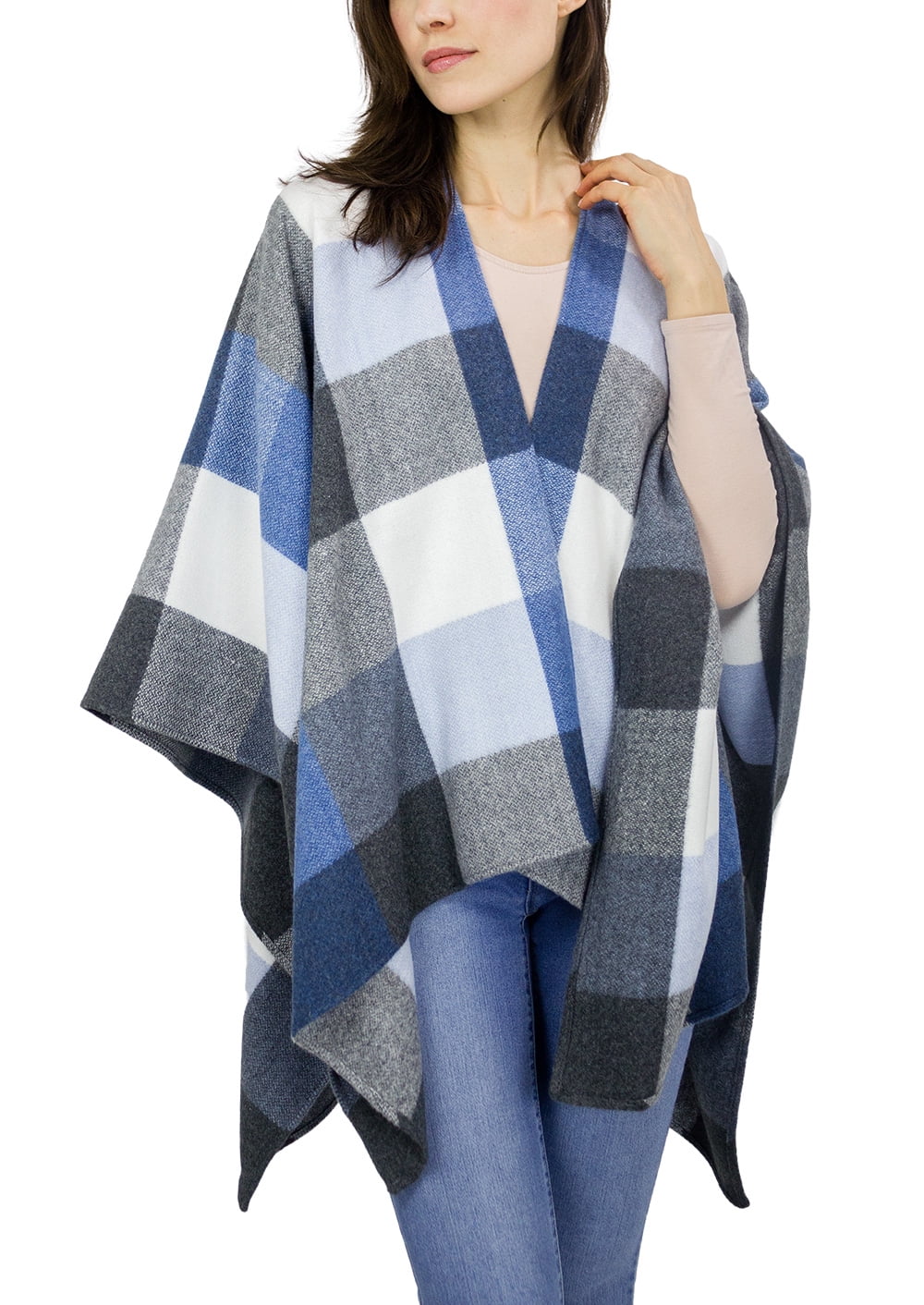 AW ITEMS Women's Super Soft Colorblock Ruana Poncho Cape Shawl Wrap ...
