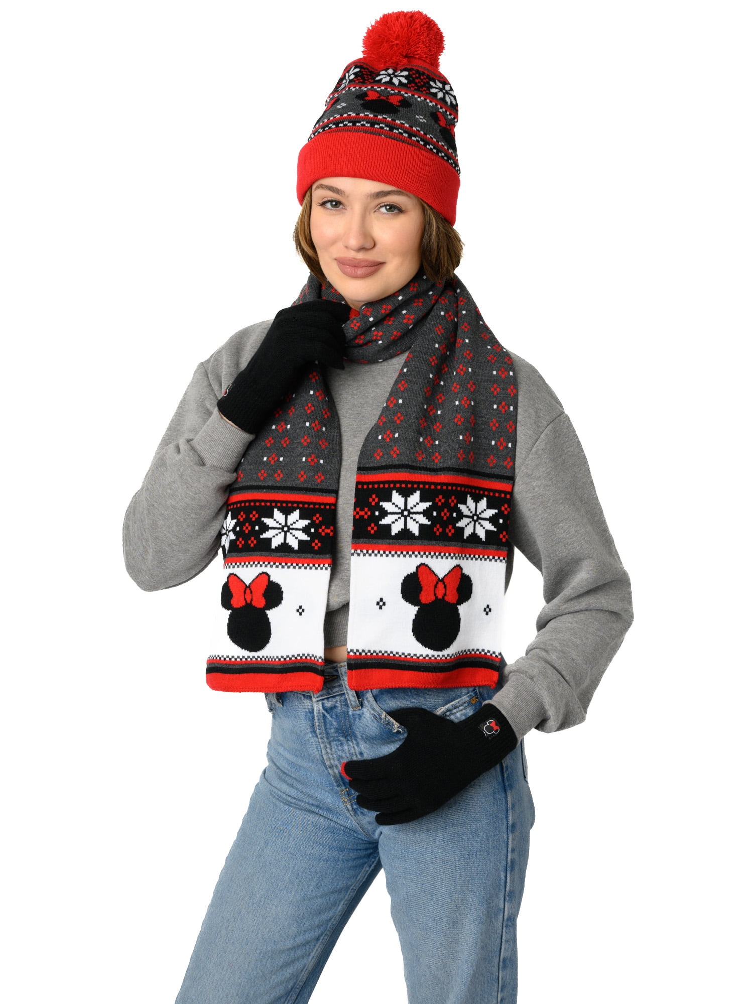 Disney Adult Womens Minnie Mouse Winter Knit Beanie, Touchscreen Gloves ...