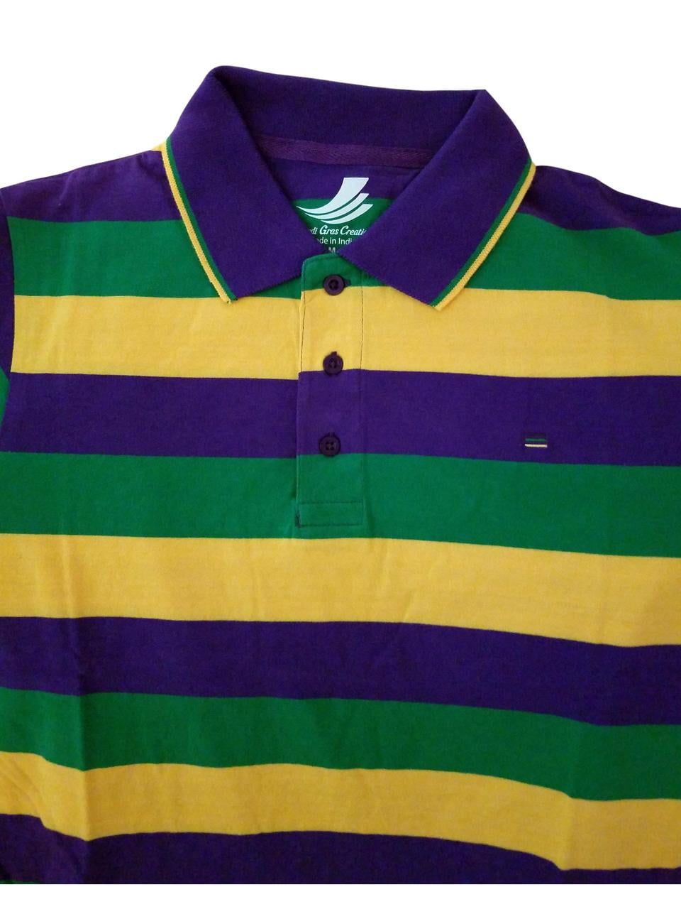 Adult XLarge XL Mardi Gras Rugby Stripe Purple Green Yellow Knit SS ...