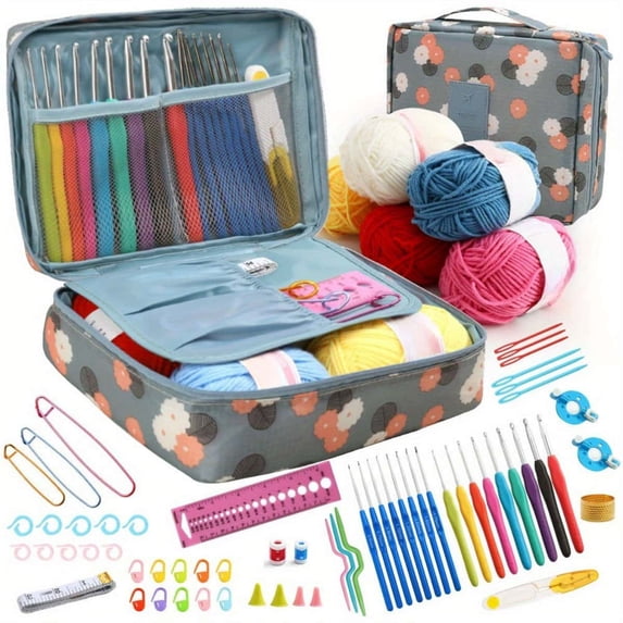 Adult crochet starter kit, including yarn, crochet book, and flower bag ...