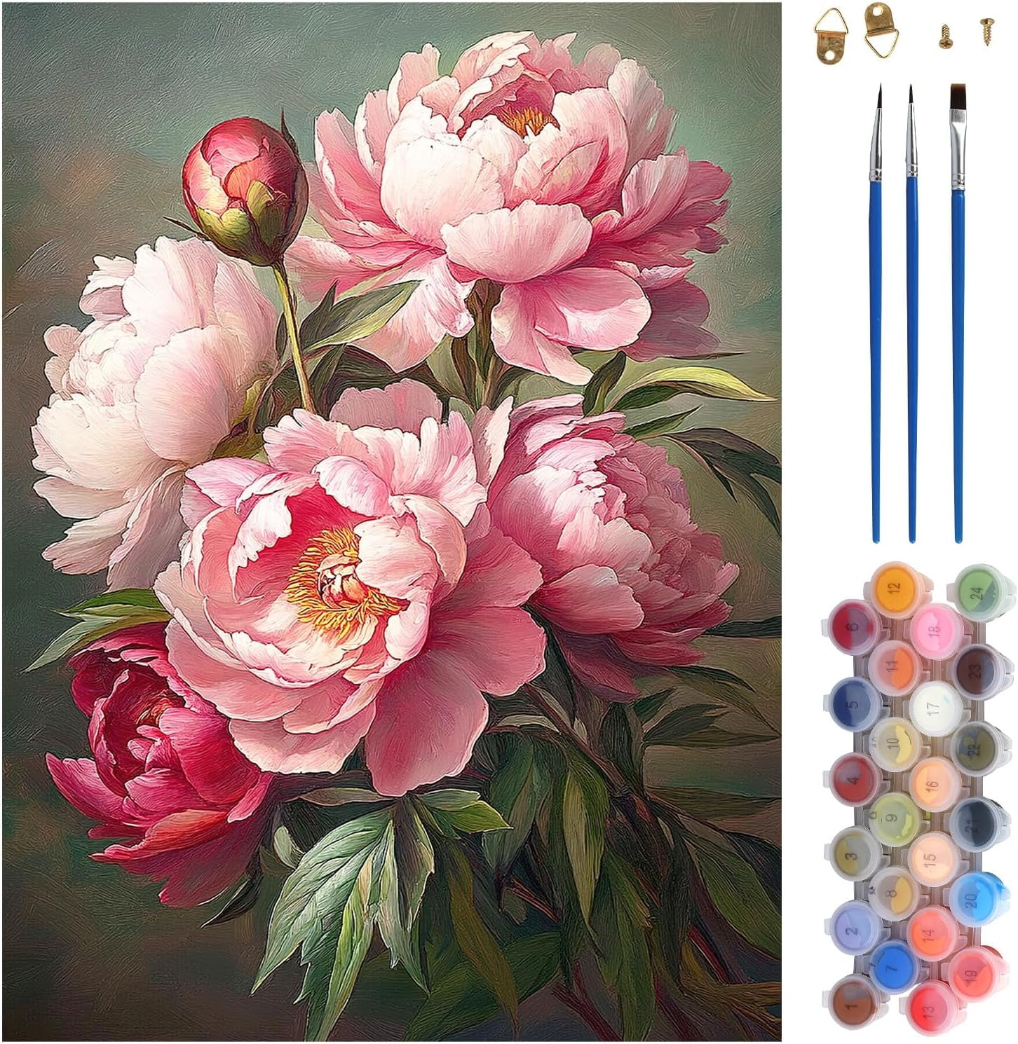 Adult flower digital painting kit, peony digital painting kit for ...