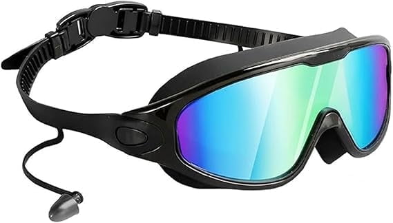 Adult large frame swimming goggles with earplugs, wide viewing angle ...
