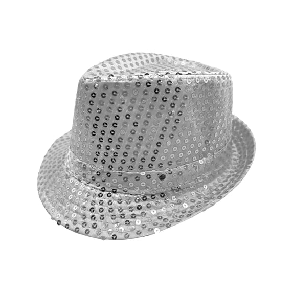 Adult's LED Light Up Silver Sequin Fedora Jazz Hat Costume Accessory ...