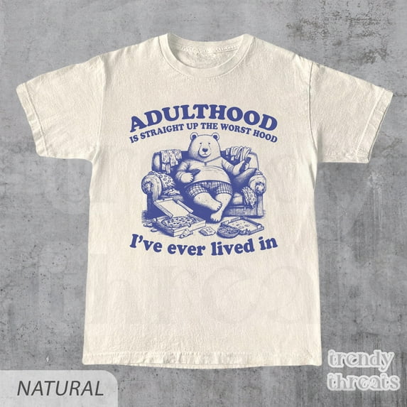 Adulthood Is The Worst Hood T Shirt, Retro 90s Car Raccoon Shirt, Trash ...