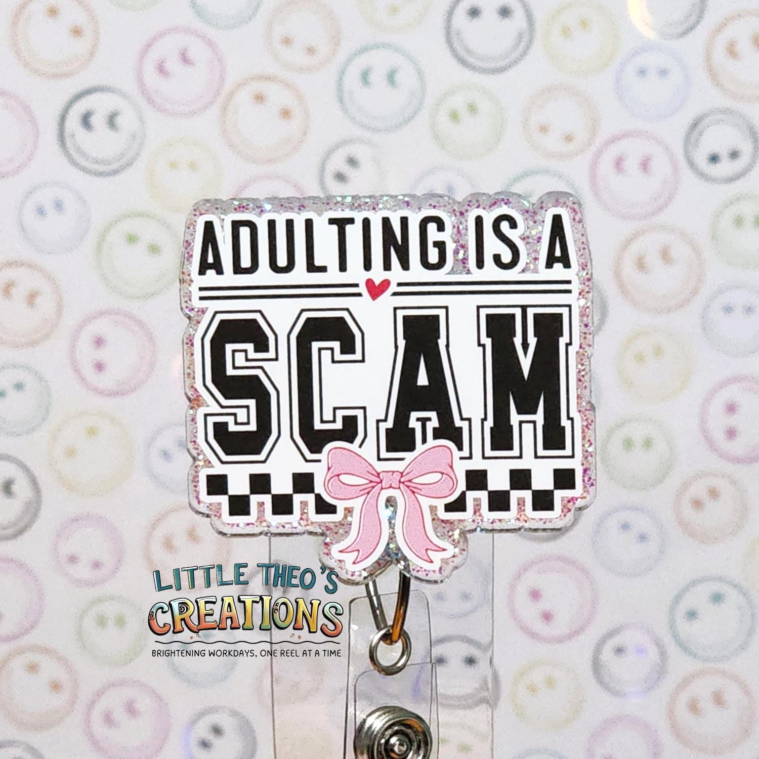 Adulting Is A Scam Badge Reel, Topper Option, Humor Office Accessory ...