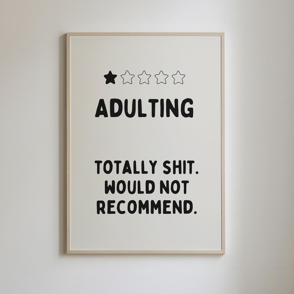 Adulting Would Not Recommend Print, Sassy Typography Art, Trendy Wall ...