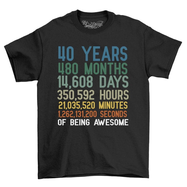 Adults 40th Birthday T-Shirt Timer 40 Years Months Days Hours Novelty ...
