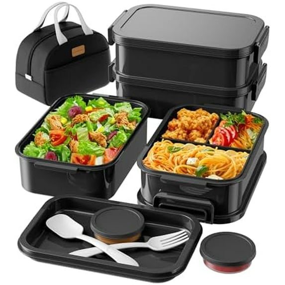 Adults Bento Box with Insulated Lunch Bag, 74oz Capacity 3 Stackable ...