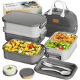 Adults Bento Box with Insulated Lunch Bag, 74oz Capacity 3 Stackable ...