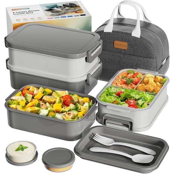 Adults Bento Box with Insulated Lunch Bag, 74oz Capacity 3 Stackable ...