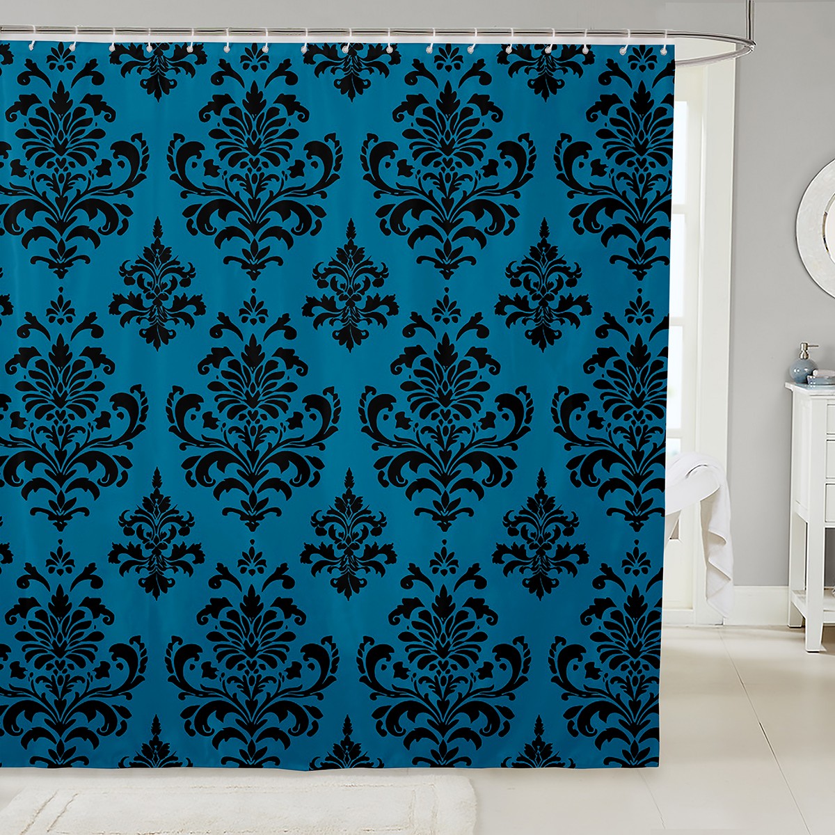 Adults Black Damask Bathroom Decor Victorian Baroque Shower Curtain ...