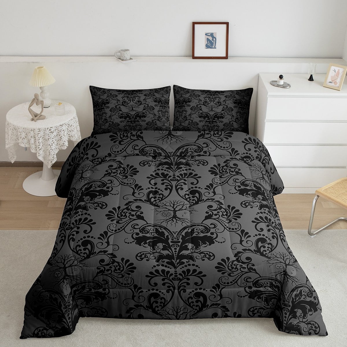 Adults Black Damask Bedding Set Antique Victorian Baroque Comforter Set ...