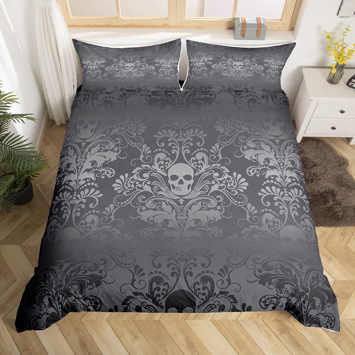 Adults Black Damask Bedding Set Antique Victorian Baroque Duvet Cover ...