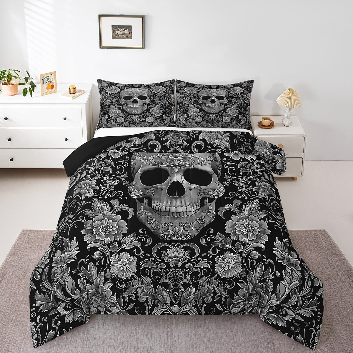 Adults Black Damask Bedding Sets Gothic Vintage Floral King Comforter ...