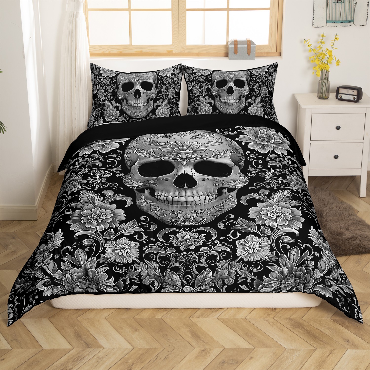 Adults Black Damask Duvet Cover Gothic Vintage Floral Bedding Sets ...
