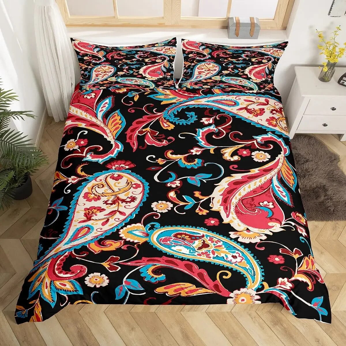 Adults Black Damask Duvet Cover Set King Antique Victorian Baroque ...