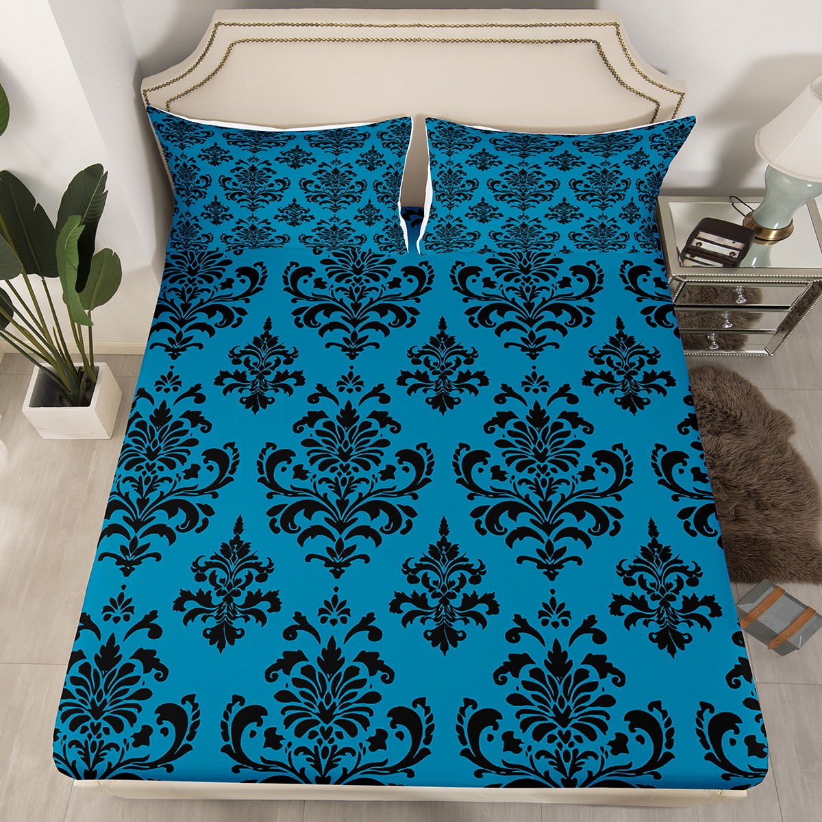 Adults Black Damask Fitted Sheet Victorian Baroque Bed Sheets Gothic ...
